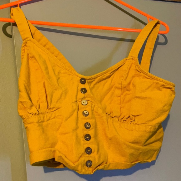 Tops | Small Yellow Bustier Strapped Crop Top With Decorative Buttons ...